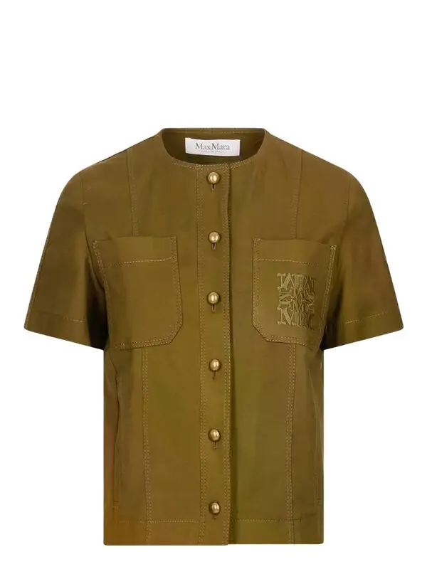 Max Mara Stretch Cotton Canvas Jacket With Embroidered Logo - Green