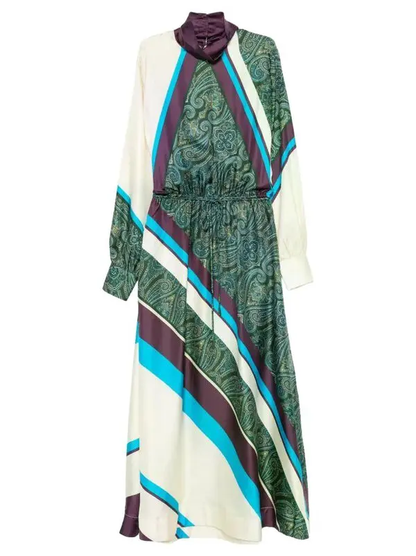 ALEMAIS Joni Paisley-print Striped Midi Dress - Green