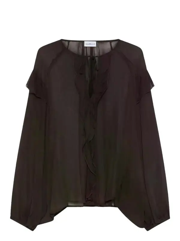 Marella Sheer Ruffled Long Sleeve Blouse - Brown