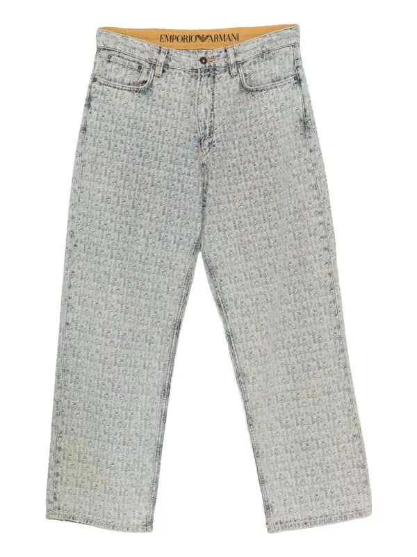 Emporio Armani Monogram Pattern Straight-leg Jeans - Blue