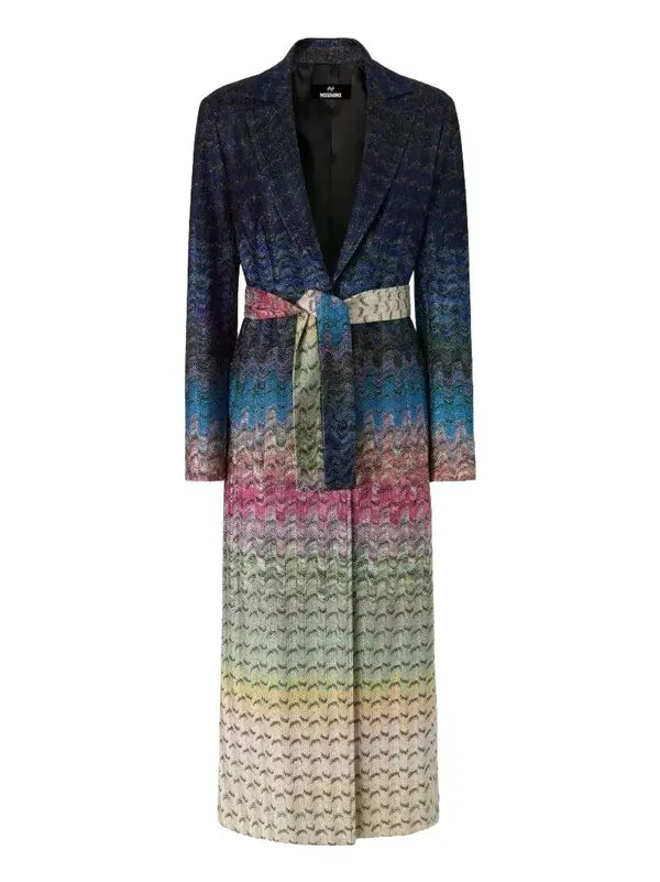 Missoni Zigzag-knit Belted Coat - Blue