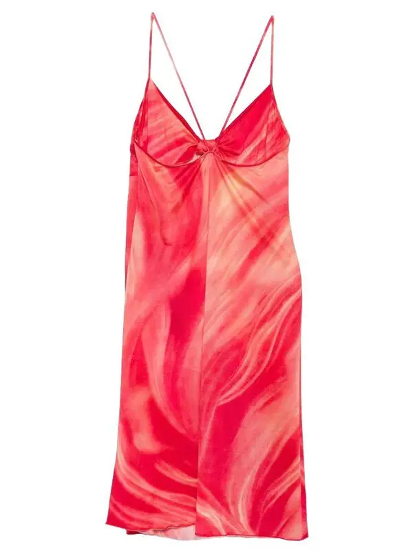 Roberto Cavalli 2000s Floral Print V-neck Spaghetti Strap Midi Dress - Red