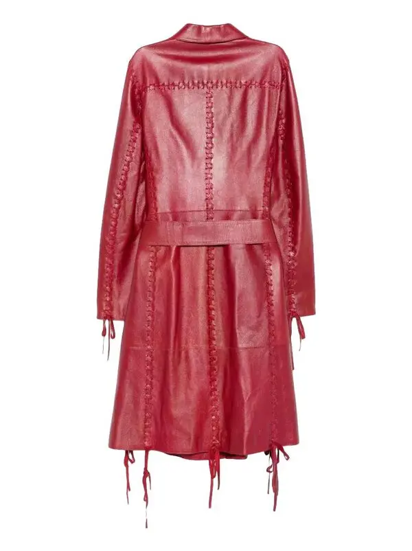 Dolce & Gabbana Belted Whipstitch-trim Coat - Red