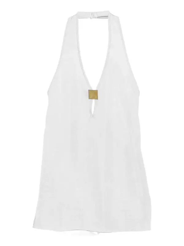 Celine Halterneck Top With Logo Plaque - Blue