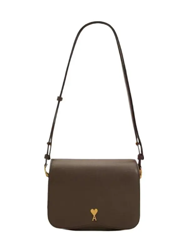 AMI Paris De Coeur Leather Shoulder Bag - Brown