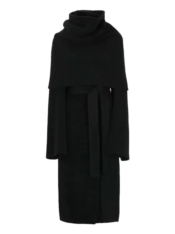 Rick Owens Belted Hooded Coat - Black