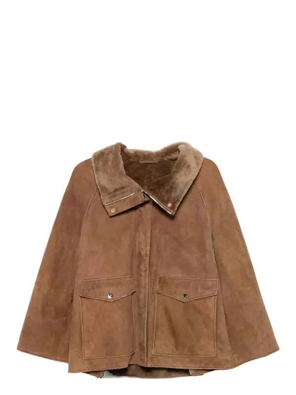 MANZONI 24 Shearling Collar Suede Jacket - Brown