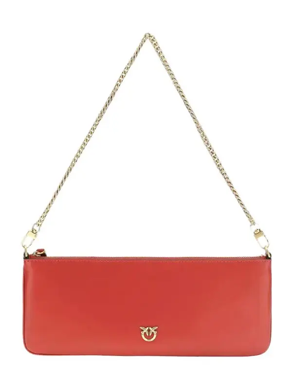 Pinko Flat Leather Shoulder Bag - Red