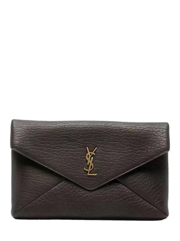 Saint Laurent Cassandre Grained-leather Clutch Bag - Brown