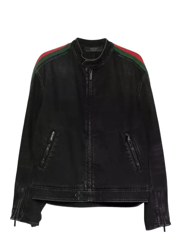 Gucci Denim Jacket With Web Stripe Detailing - Black