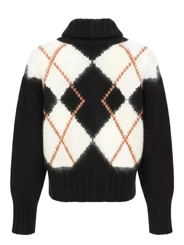 Isaia Argyle Pattern Roll-neck Sweater - Black