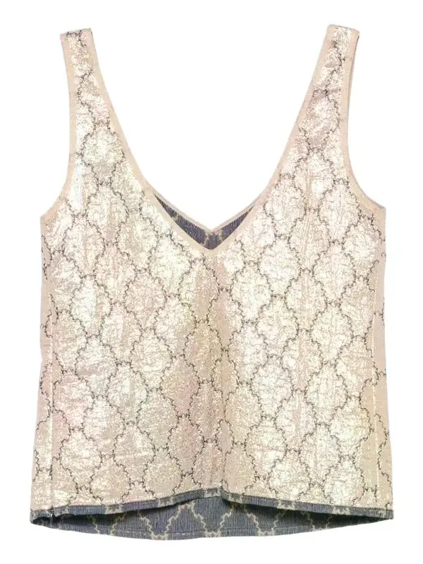 Prada 2000s Metallic Jacquard V-neck Sleeveless Top - Gold