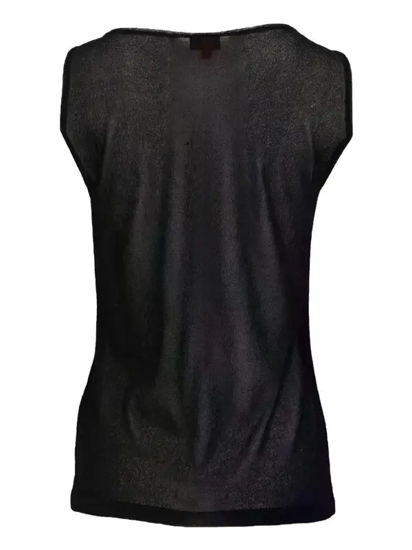 Isaia Sheer Knit Scoop Neck Sleeveless Top - Black
