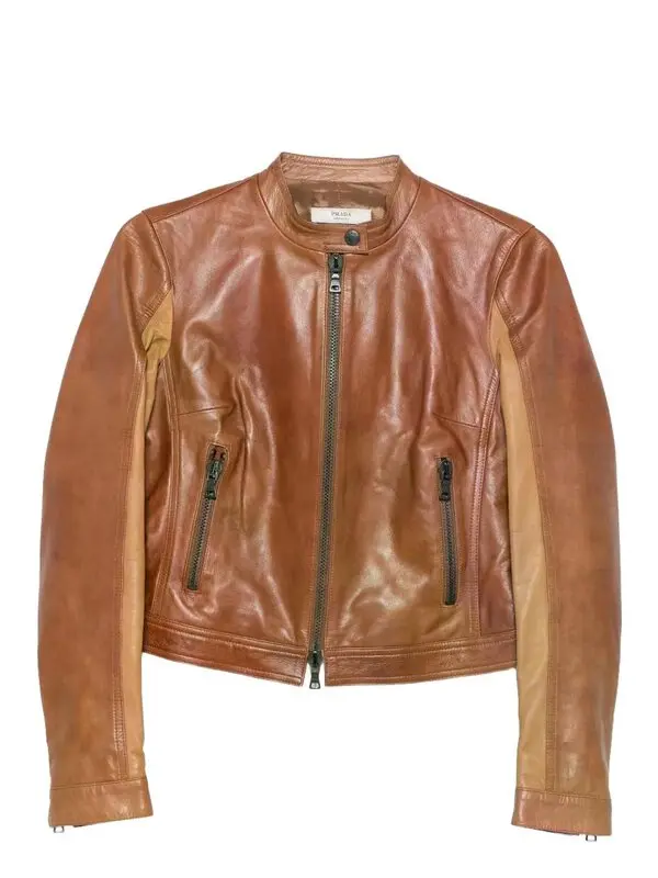 Prada Paneled Leather Jacket - Brown