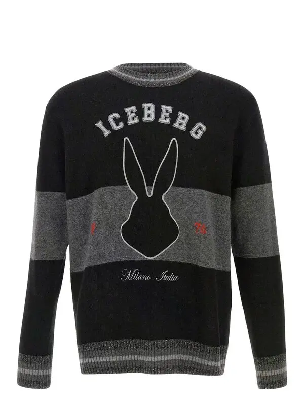Iceberg Bugs Bunny Striped Sweater - Black