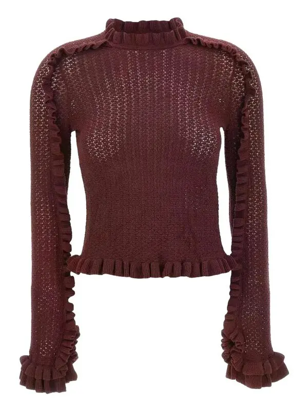Marella Open-knit Sweater With Ruffled Trim - Red