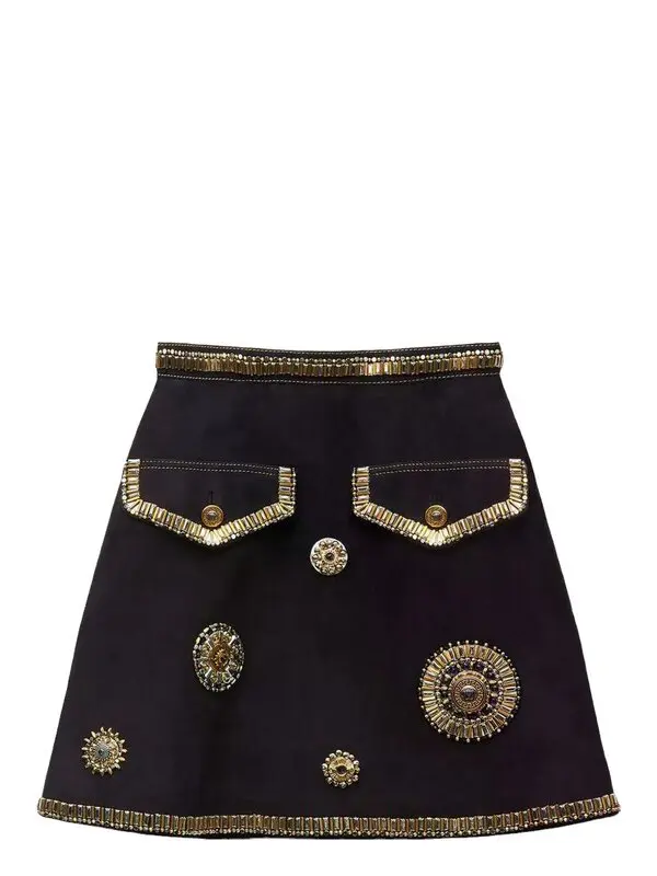 Versace Embroidered Suede Mini Skirt - Black