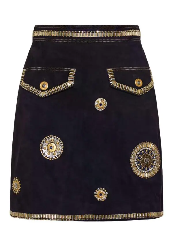 Versace Embroidered Suede Mini Skirt - Black