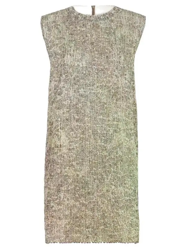 Brunello Cucinelli Mohair And Wool Dress With Dazzling Craquelé Embroidery - Neutrals
