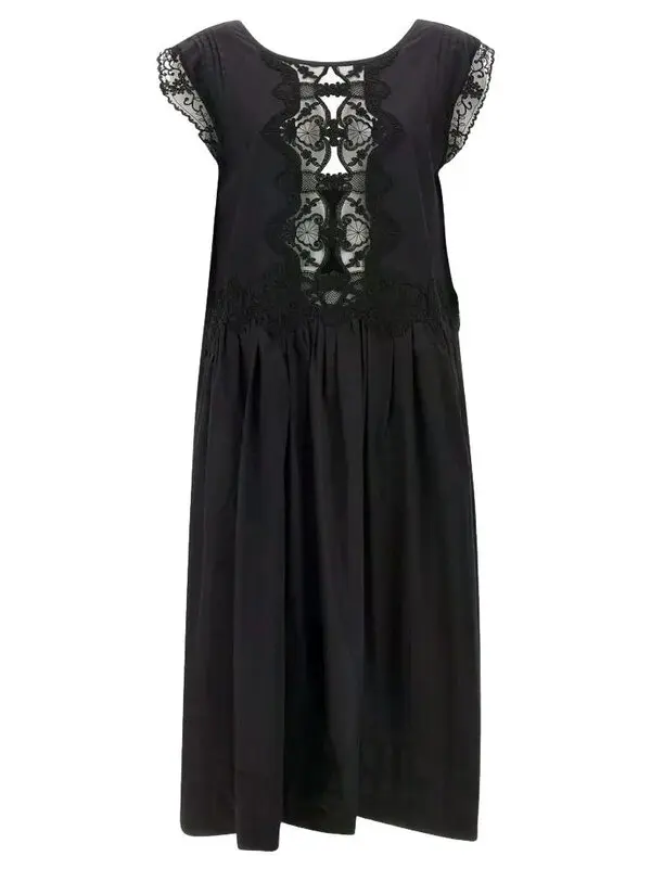MAURIZIO MYKONOS Sleeveless Lace-insert Ruffled Maxi Dress - Black