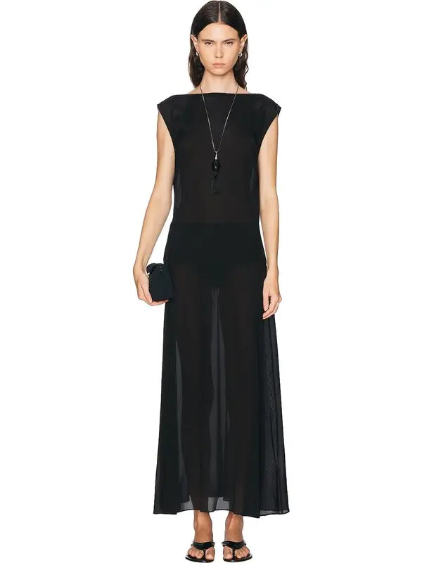 ST. AGNI Stretch Silk Bateau Dress - Black