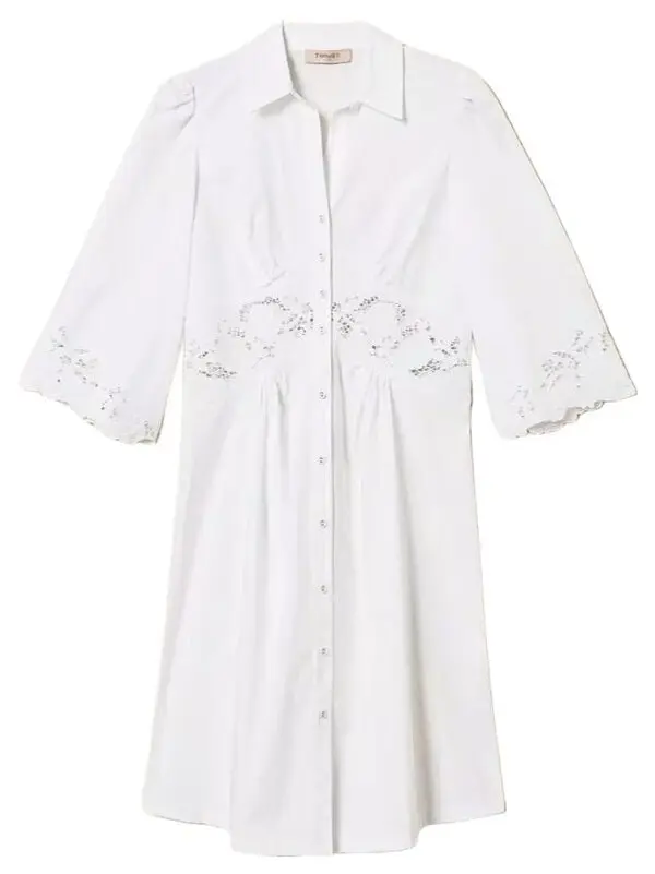 TWINSET Lace-detail Midi Shirt Dress - White