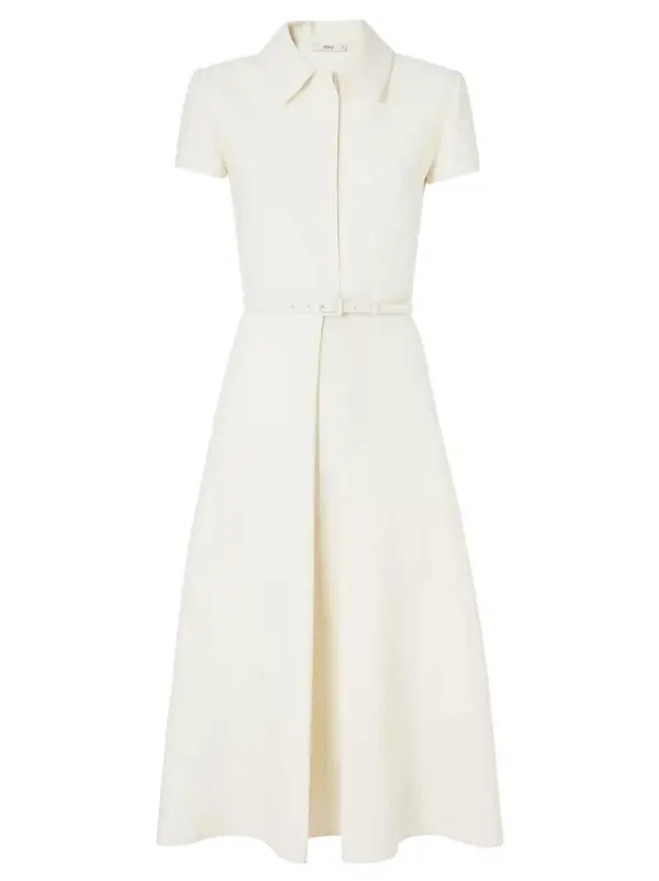 Fendi A-line Belted Shirt Dress With Pleating - Ivory