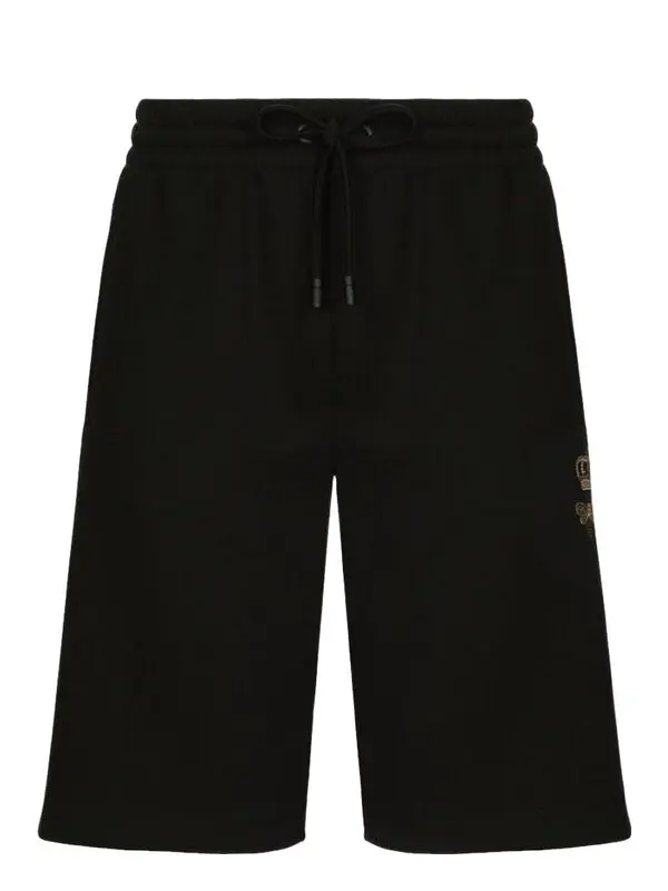 Dolce & Gabbana Motif Embroidered Jersey Jogging Shorts - Black
