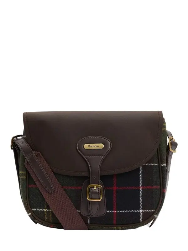 Barbour Logo Debossed Checked Satchel Bag - Black