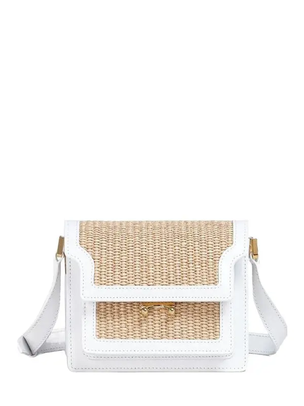 Marni Trunk Soft Mini Bag In Leather And Raffia - White