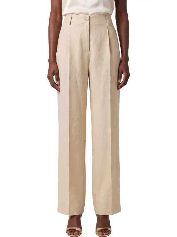 PAROSH P.a.r.o.s.h. High-waisted Tailored Wide-leg Linen-blend Trousers - Sand