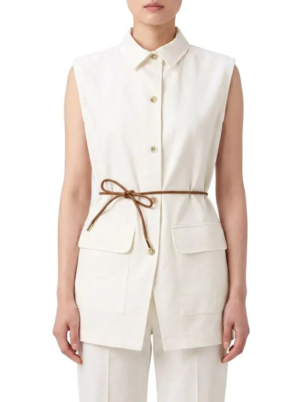 Herno Sleeveless Cotton Shirt With Patch Pockets And Tie-waist Belt - White