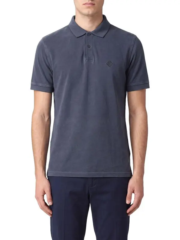 Herno Slim Fit Short-sleeve Cotton Polo Shirt With Ribbed Collar - Blue