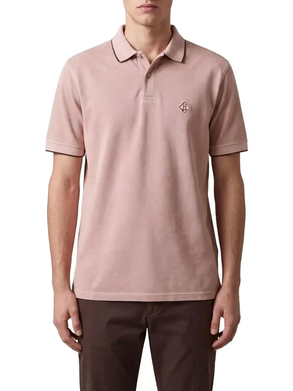 Herno Slim Fit Short-sleeve Cotton Polo Shirt With Ribbed Collar - Pink