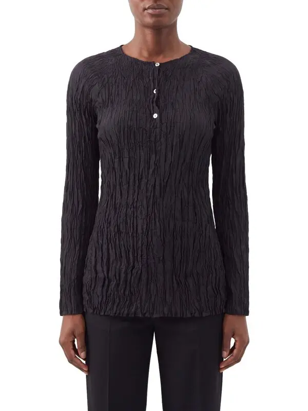 PAROSH P.a.r.o.s.h. Crinkled Effect Long-sleeved Silk Top - Black