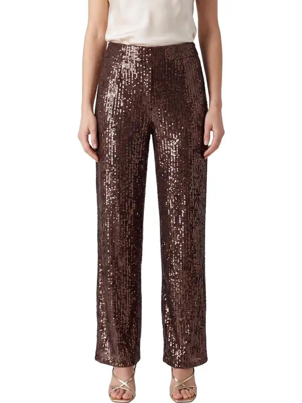 PAROSH P.a.r.o.s.h. High-waisted Sequin Palazzo Trousers - Brown