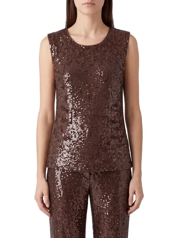 PAROSH P.a.r.o.s.h. Sleeveless Sequined Top - Brown