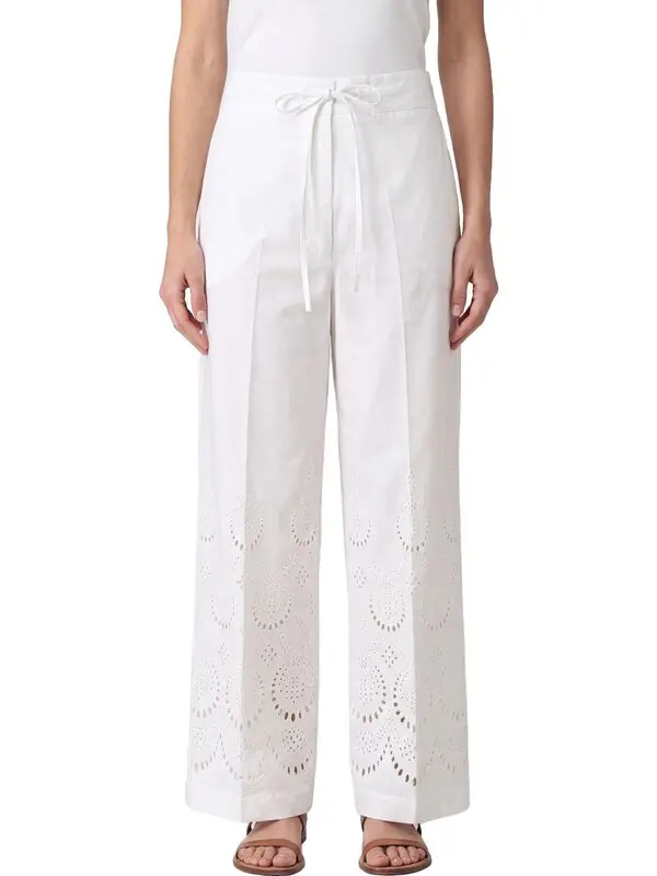 PAROSH P.a.r.o.s.h. High-waisted Broderie Anglaise Palazzo Trousers - White