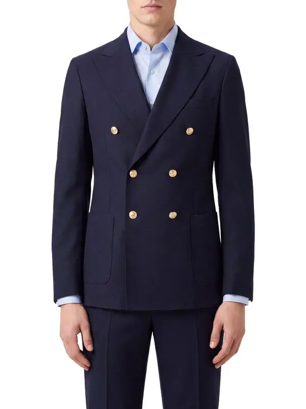 Eleventy Double-breasted Cotton-blend Blazer With Peak Lapels - Blue