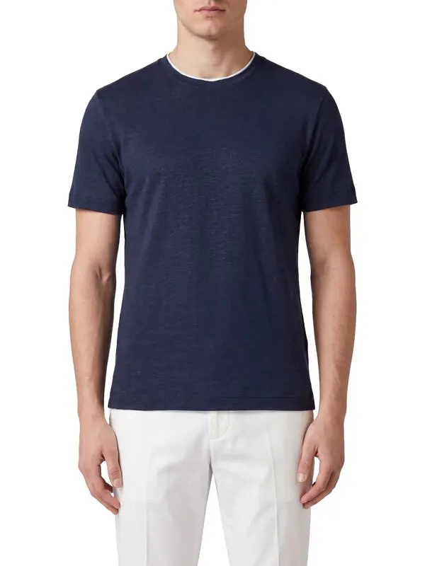 Eleventy Slim Fit Crewneck T-shirt In Pure Linen - Blue