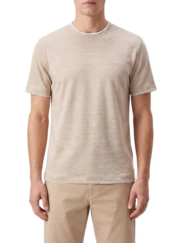 Eleventy Slim Fit Crewneck T-shirt In Pure Linen - Sand
