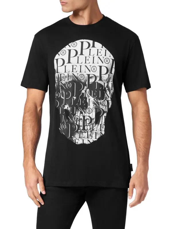Philipp Plein Cotton T-shirt With Skull Print And Hexagon Logo - Black