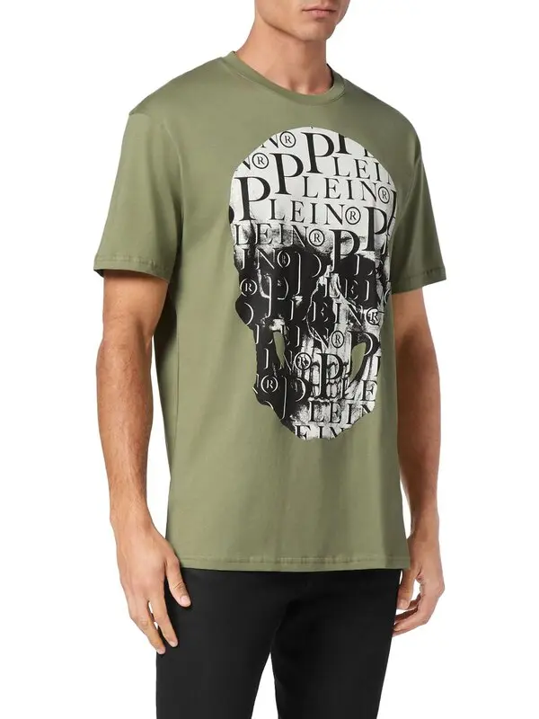 Philipp Plein Cotton T-shirt With Skull Print And Hexagon Logo - Green