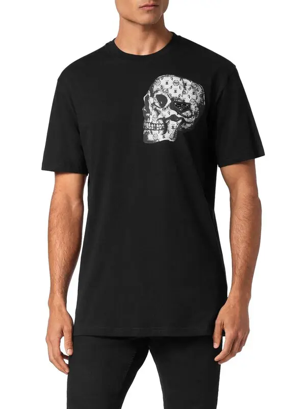 Philipp Plein Cotton T-shirt With Skull Print And Hexagon Logo - Black
