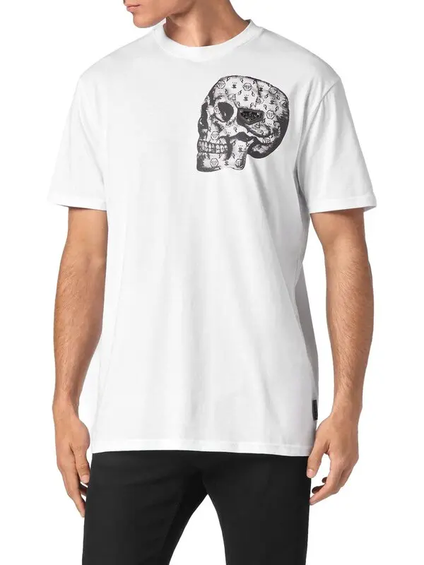 Philipp Plein Cotton T-shirt With Skull Print And Hexagon Logo - White