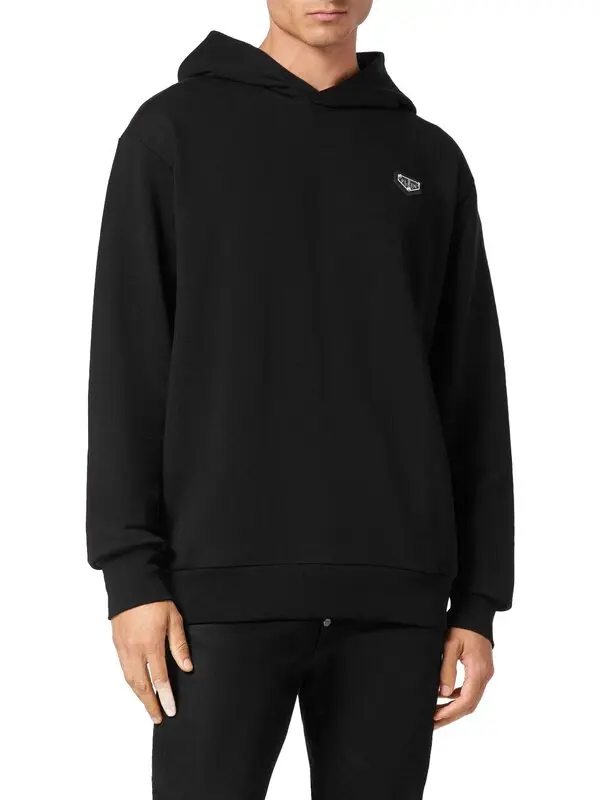 Philipp Plein Cotton Hoodie With Applied Logo - Black