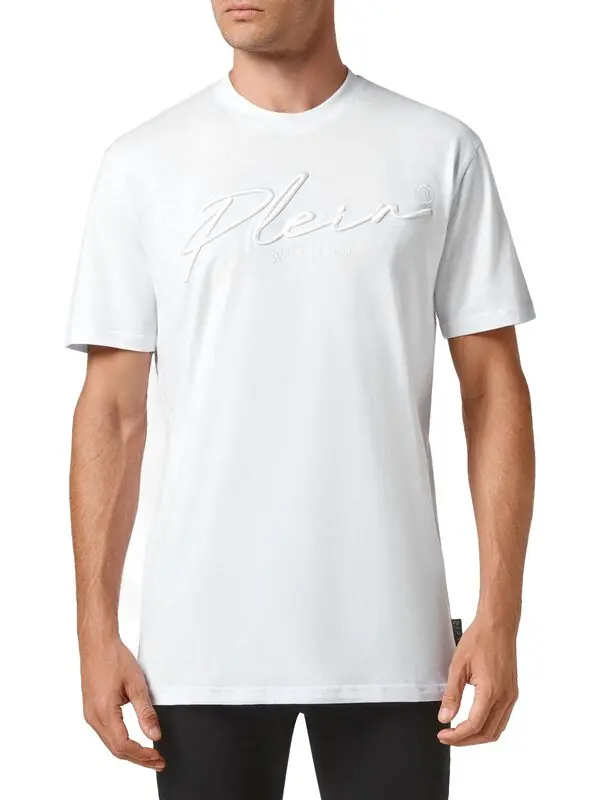 Philipp Plein Cotton T-shirt With Tone-on-tone Front Logo - White