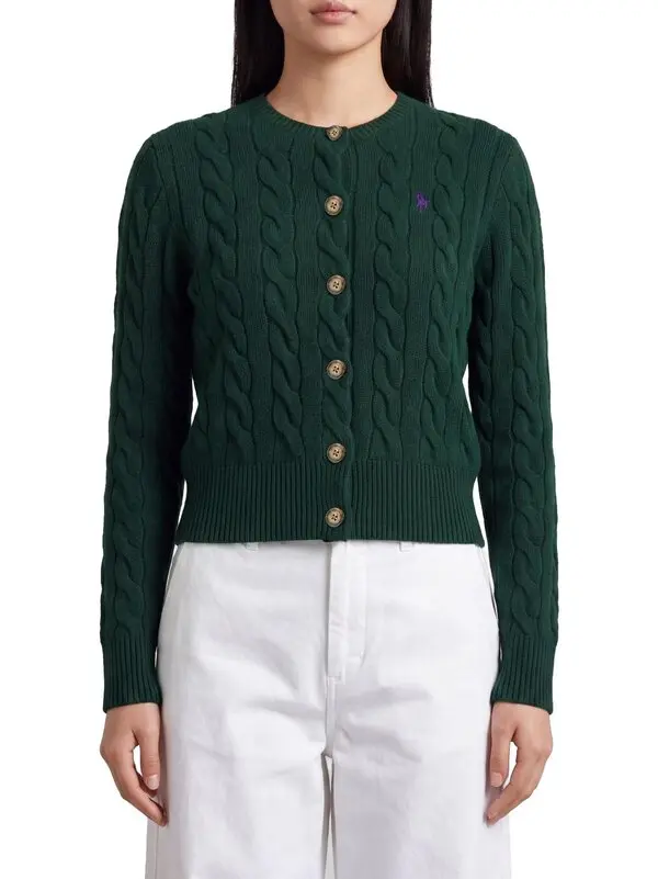 Polo Ralph Lauren Crewneck Knit Wool Cardigan With Embroidered Pony Logo - Green
