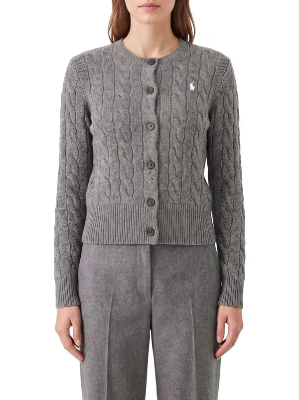 Polo Ralph Lauren Crewneck Knit Wool Cardigan With Embroidered Pony Logo - Grey