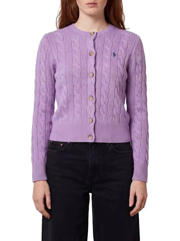 Polo Ralph Lauren Crewneck Knit Wool Cardigan With Embroidered Pony Logo - Pink